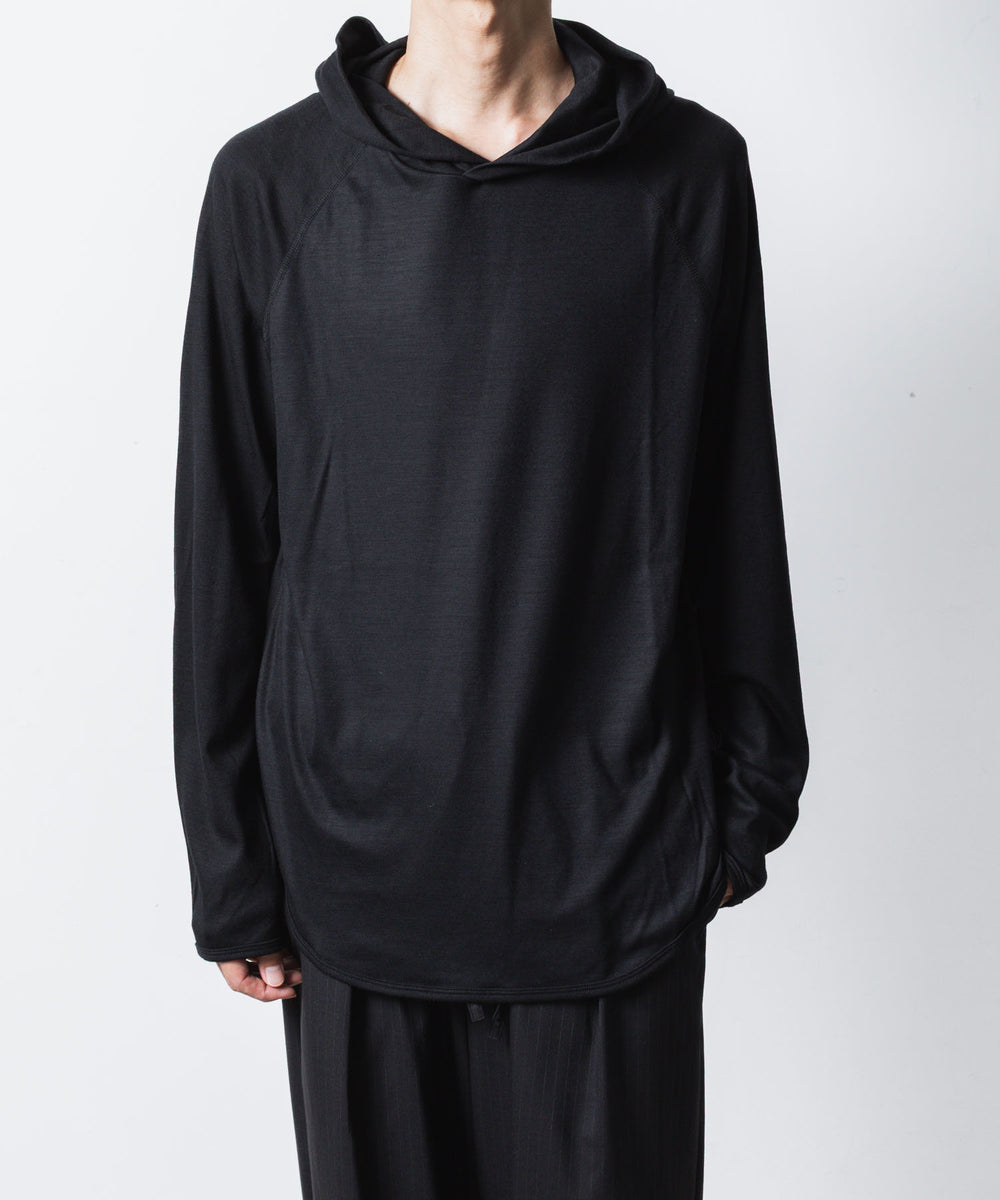 【ATTACHMENT /アタッチメント】1/60 WOOL SMOOTH HOODED PULLOVER - BLACK | 公式通販サイト ...